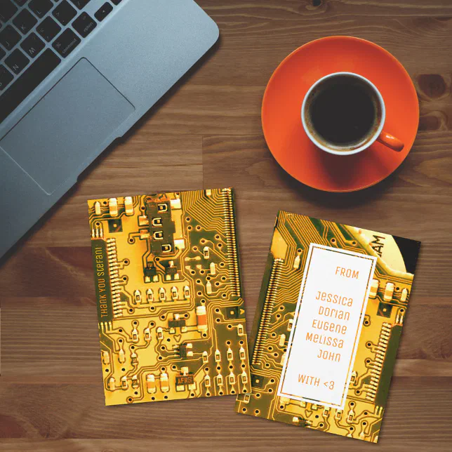 Yellow PCB board, electronic parts printed circuit Thank You Card | Zazzle