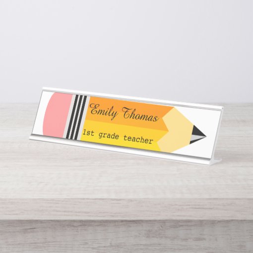 Yellow Pencil Teacher Desk Name Plate | Zazzle