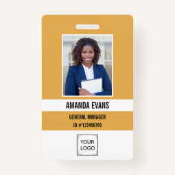 Yellow | Photo Employee Logo or QR CODE Security Badge | Zazzle