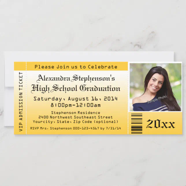 Yellow Photo Graduation Ticket Invitations | Zazzle