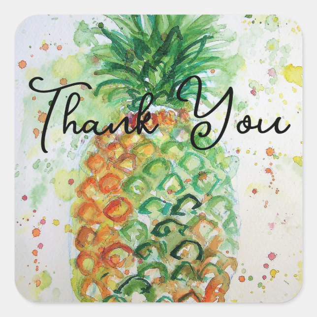 Yellow Pineapple Fruit Beachy Thank You Square Sticker | Zazzle