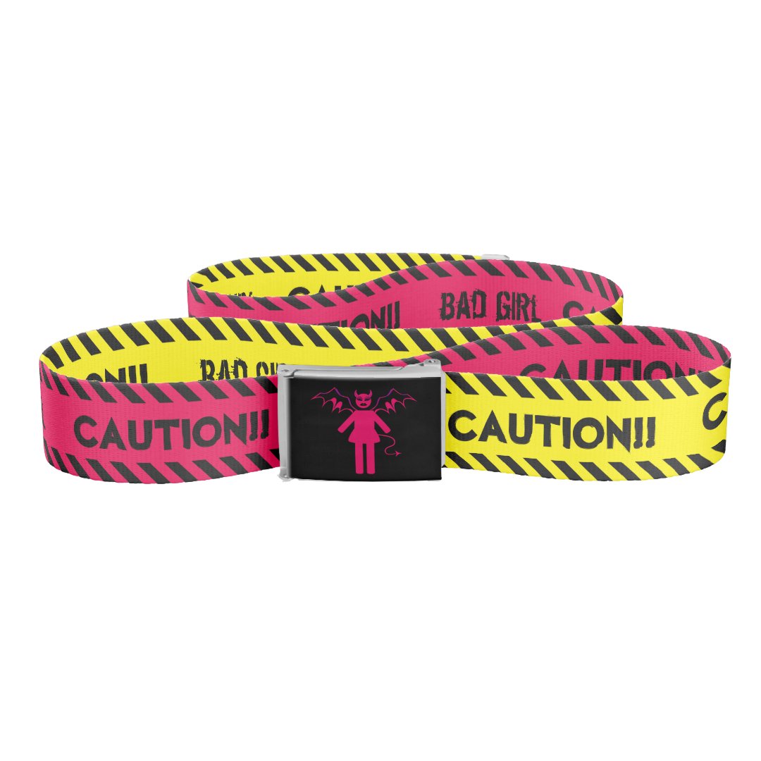 Yellow Pink Bad Girl Caution Tape Belt | Zazzle