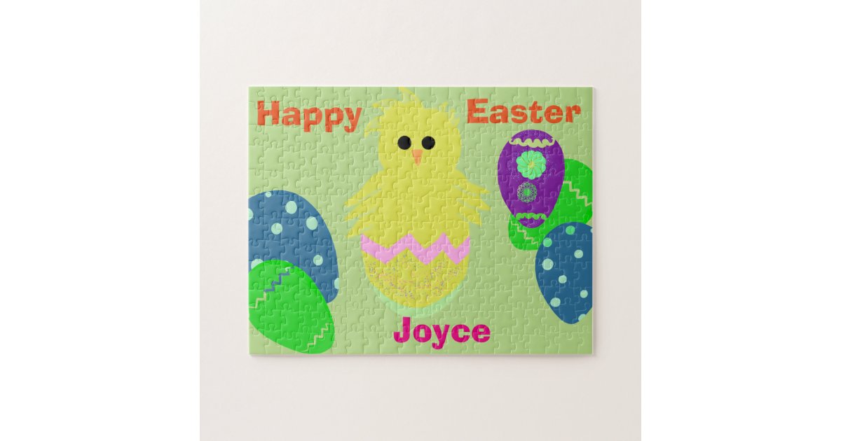 Yellow Pink Chick Eggs Easter Personalized NAME Jigsaw Puzzle | Zazzle