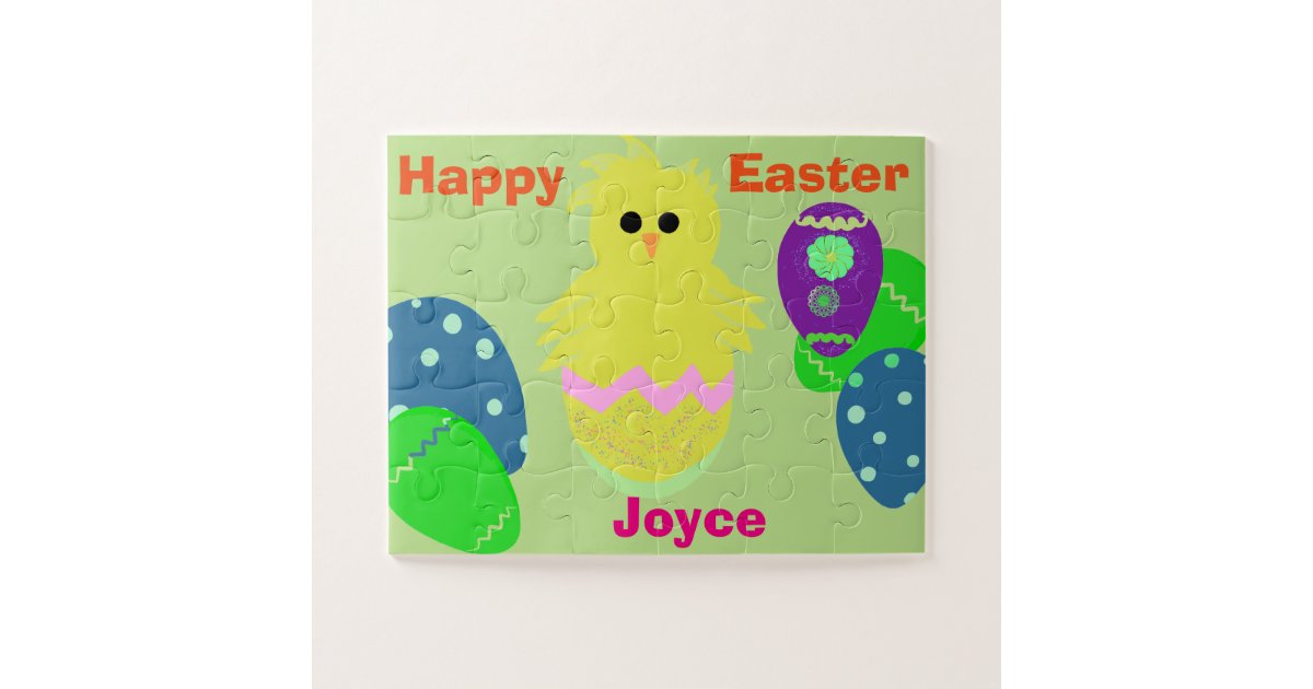 Yellow Pink Chick Eggs Easter Personalized NAME Jigsaw Puzzle | Zazzle