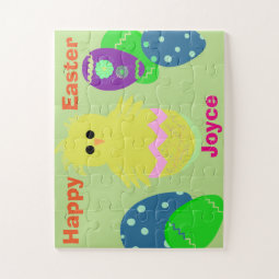 Yellow Pink Chick Eggs Easter Personalized NAME Jigsaw Puzzle | Zazzle