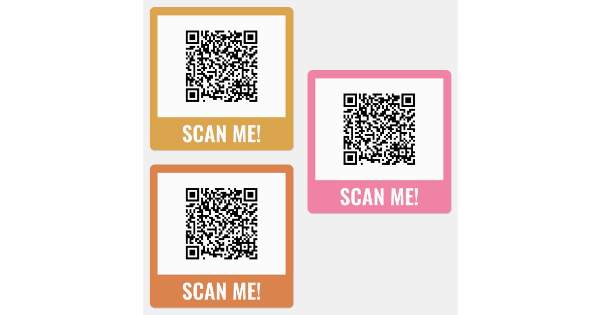 Yellow Pink Orange Scan Me! QR Code Labels | Zazzle
