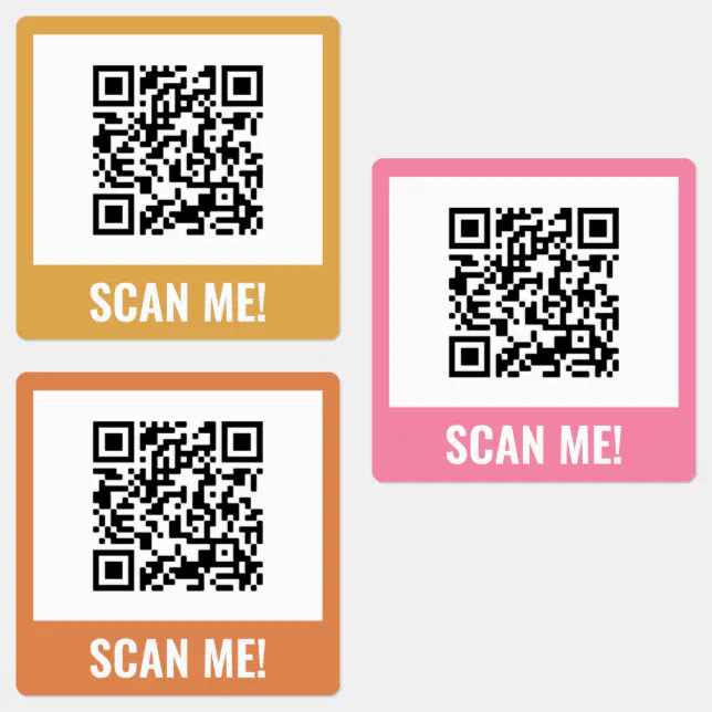 Yellow Pink Orange Scan Me! QR Code Labels | Zazzle
