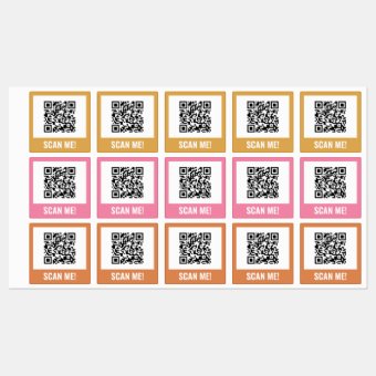 Yellow Pink Orange Scan Me! QR Code Labels | Zazzle