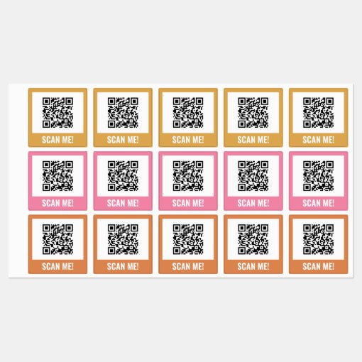 Yellow Pink Orange Scan Me! QR Code Labels | Zazzle