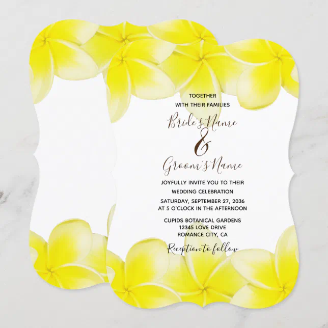 Yellow Plumeria Frangipani Wedding Invitations | Zazzle