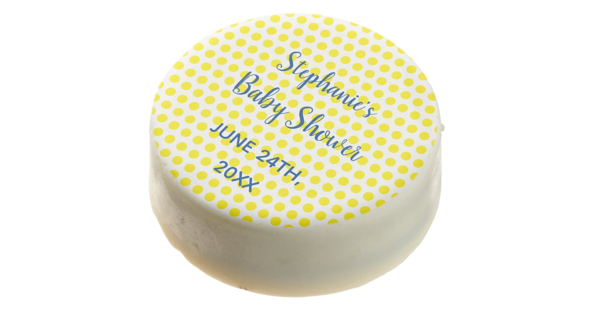 Yellow Polka Dots Blue White Baby Shower Modern Chocolate Covered Oreo ...
