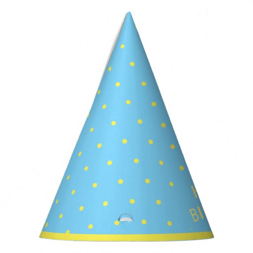Yellow polka dots on turquoise Birthday Party Hat | Zazzle