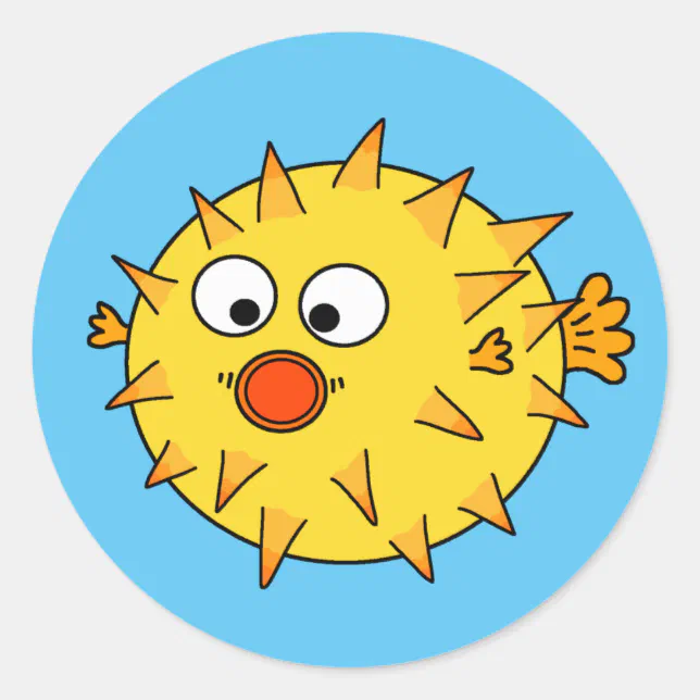 Yellow Puffer Fish Classic Round Sticker | Zazzle