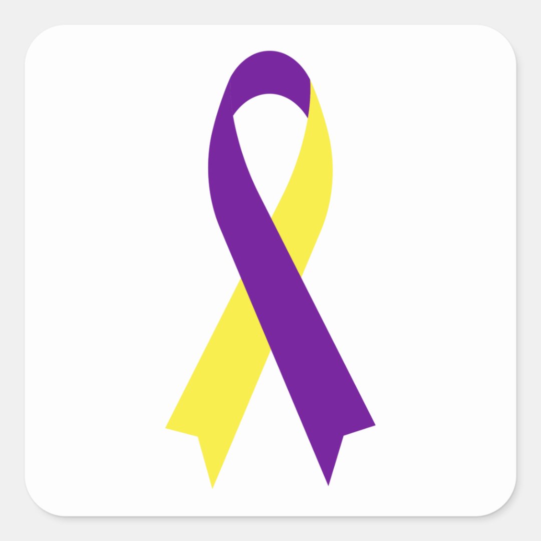 Yellow & Purple Awareness Ribbon by Janz White Square Sticker | Zazzle