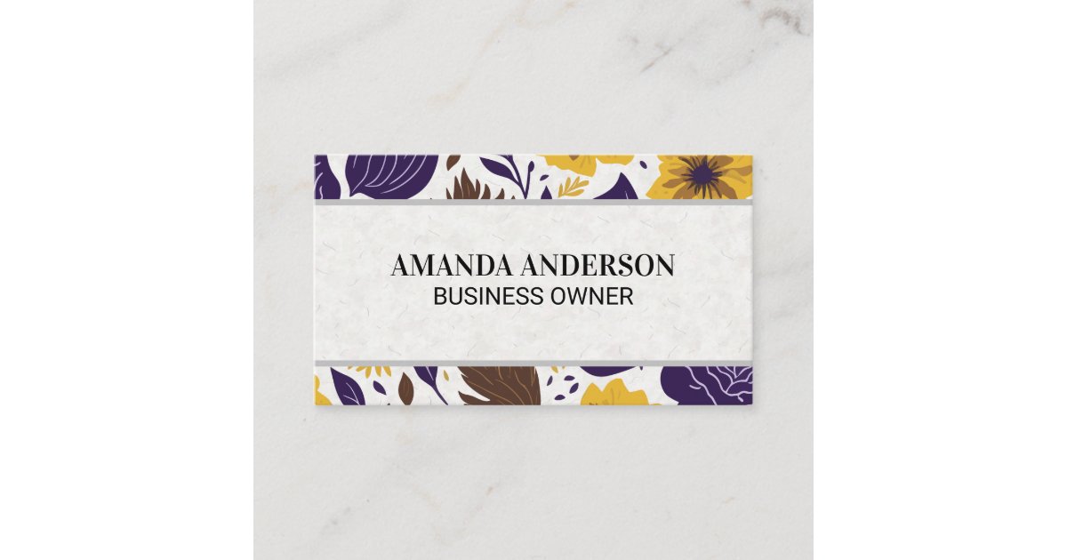 Yellow Purple Floral Pattern Business Card | Zazzle