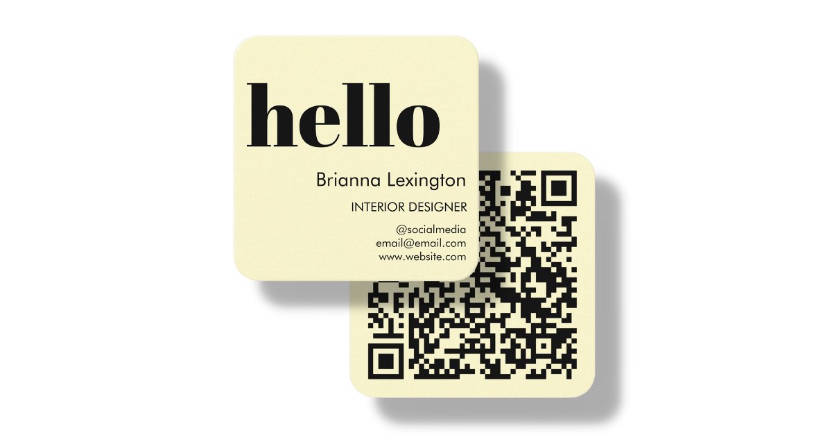 Yellow | QR Code Social Media Hello Square Business Card | Zazzle