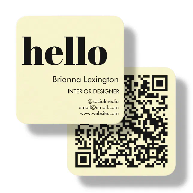 Yellow | QR Code Social Media Hello Square Business Card | Zazzle