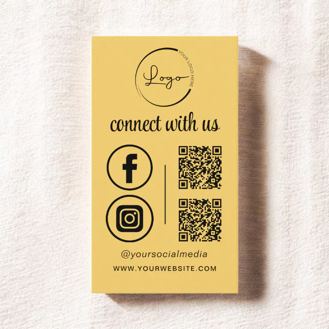 Yellow QR Connect With Us Business Logo Business Card | Zazzle
