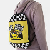 Yellow Race Car: Checker Flag Drawstring Bag | Zazzle