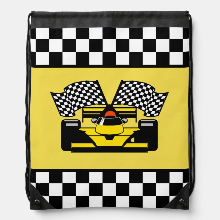 Yellow Race Car: Checker Flag Drawstring Bag | Zazzle.com