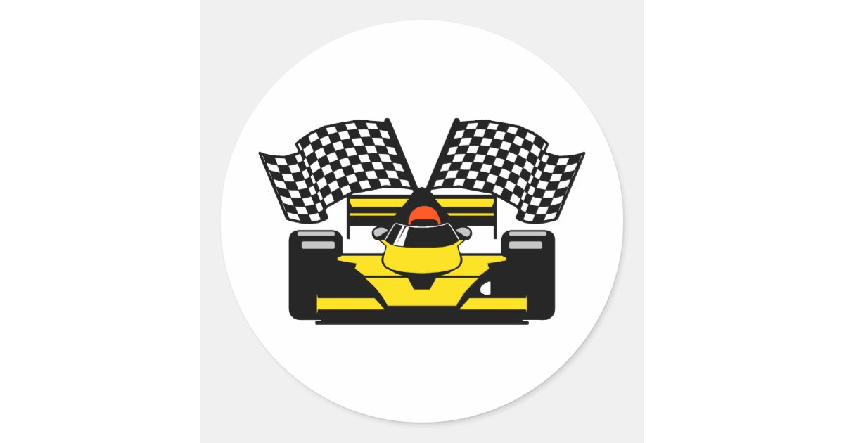 YELLOW RACE CAR CLASSIC ROUND STICKER | Zazzle