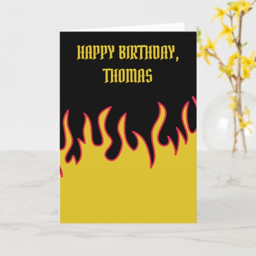 Yellow, Red, and Black Fire Flames Custom Message Card | Zazzle
