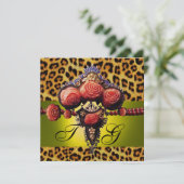 YELLOW RED CORAL ROSES,LEOPARD SKIN MONOGRAM INVITATION | Zazzle