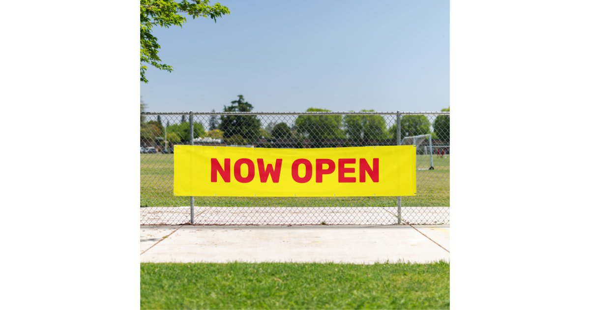 Yellow & Red Now Open Sign Banner | Zazzle