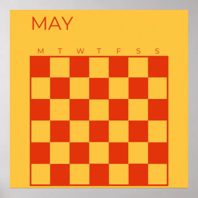 Yellow Red Undated Checkered May Monthly Calendar Poster | Zazzle