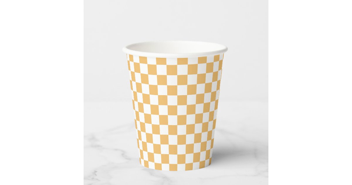 Yellow Retro Checker birthday Paper Cups | Zazzle