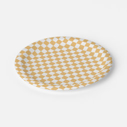 Yellow Retro Checker birthday Paper Plates | Zazzle