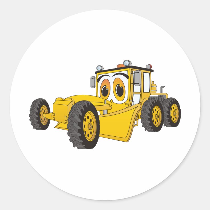 Yellow Road Grader Cartoon Classic Round Sticker | Zazzle