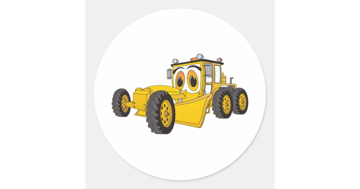 Yellow Road Grader Cartoon Classic Round Sticker | Zazzle