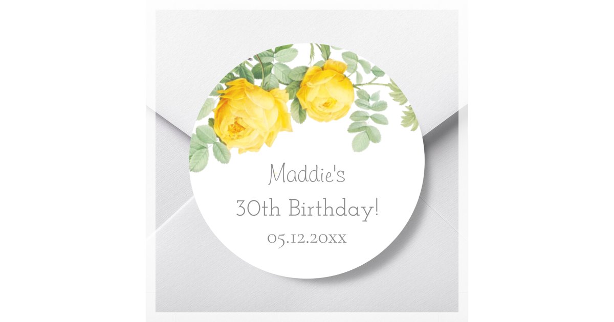 Yellow Rose | 30th Birthday Classic Round Sticker | Zazzle