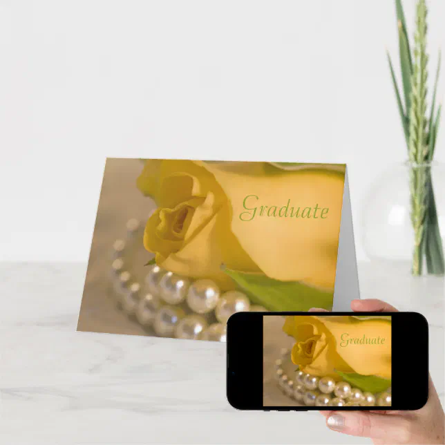 Yellow Rose and Pearls Graduation Congratulations Card | Zazzle