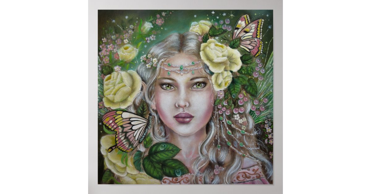 Yellow rose fairy fantasy poster | Zazzle