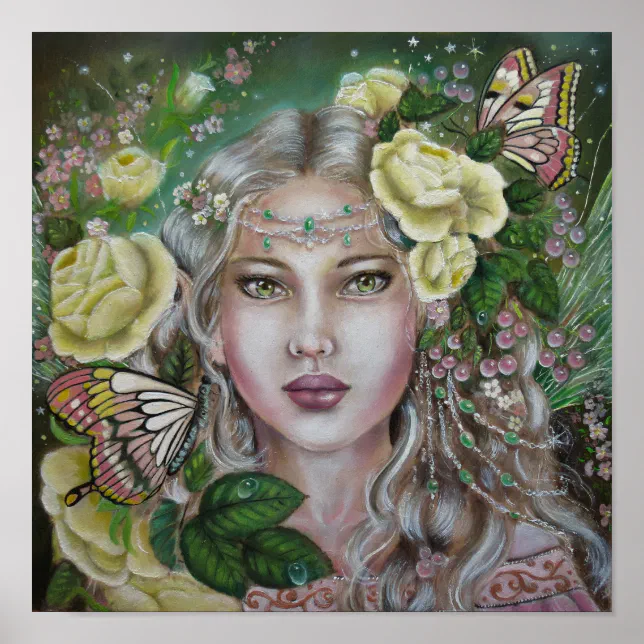 Yellow rose fairy fantasy poster | Zazzle