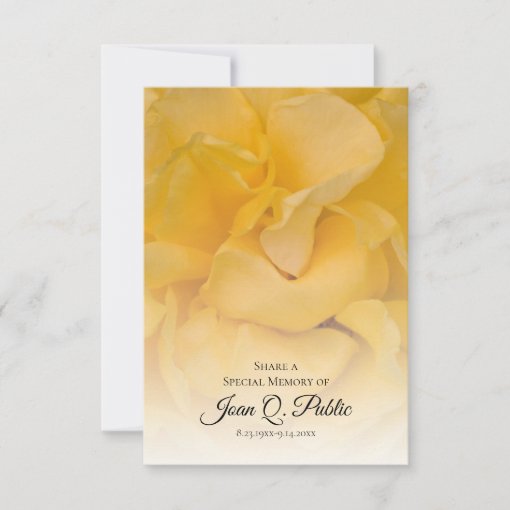 Yellow Rose Flower Share a Memory Funeral Note Card | Zazzle