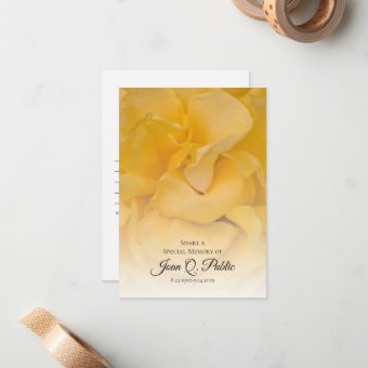 Yellow Rose Flower Share a Memory Funeral Note Card | Zazzle