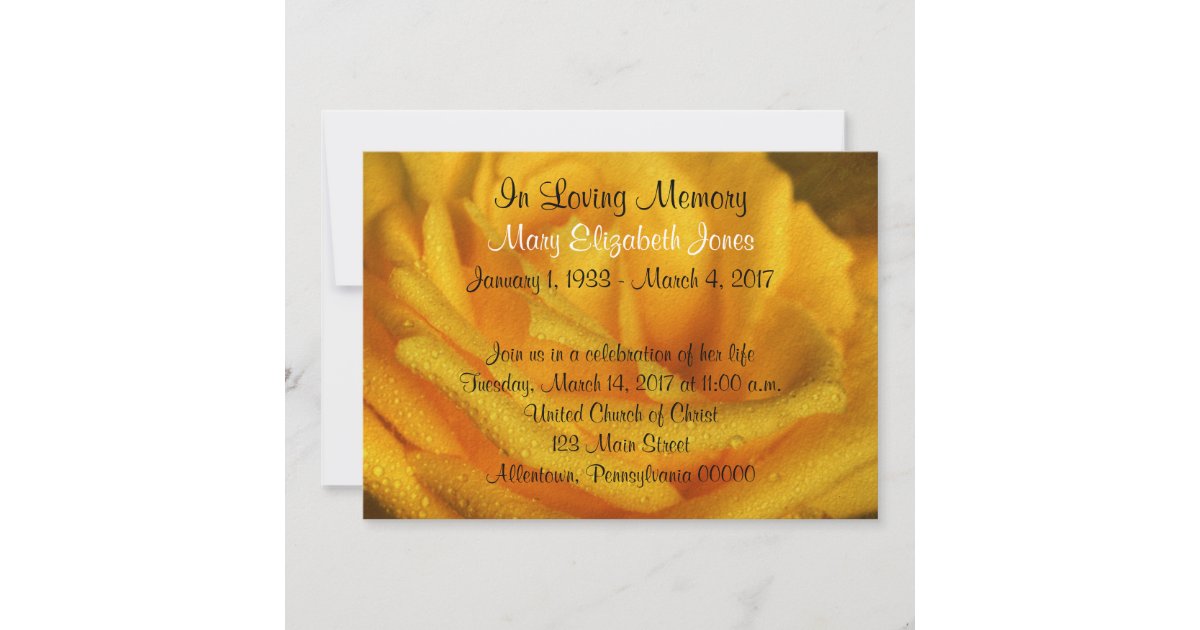 Yellow Rose Memorial Service Announcement | Zazzle