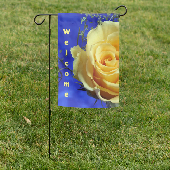 Yellow Rose Royal Blue Background Garden Flag | Zazzle