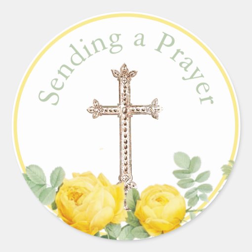 Yellow Rose Sending a Prayer Religious Classic Round Sticker | Zazzle