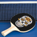 Yellow Rose Sugar Skull on Black Ping Pong Paddle | Zazzle