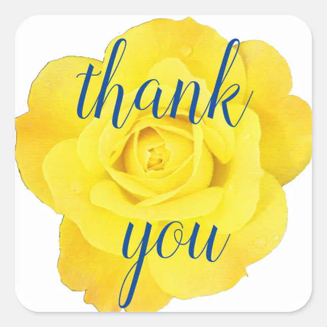 Yellow Rose Thank You Floral Weddings Birthdays Square Sticker | Zazzle