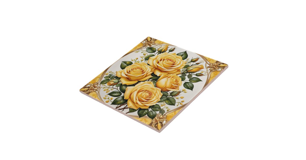 Yellow Rose Trendy Beautiful Collection Ceramic Tile | Zazzle