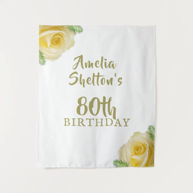 Yellow Roses Floral 80th Birthday Party Backdrop | Zazzle