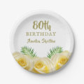 Yellow Roses Floral 80th Birthday Party Paper Plates | Zazzle