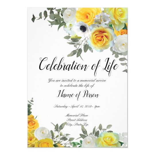 Yellow Roses Funeral Announcement Invitation | Zazzle.com