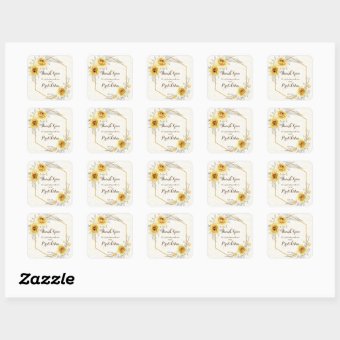 Yellow roses geometric personalized name Haldi Gif Square Sticker | Zazzle