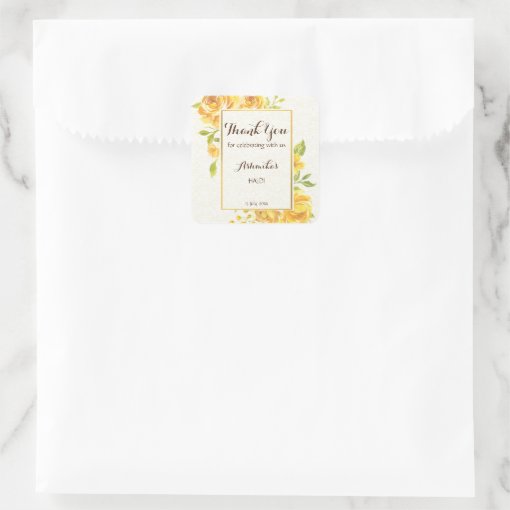 Yellow roses golden frame Haldi personalized favor Square Sticker | Zazzle